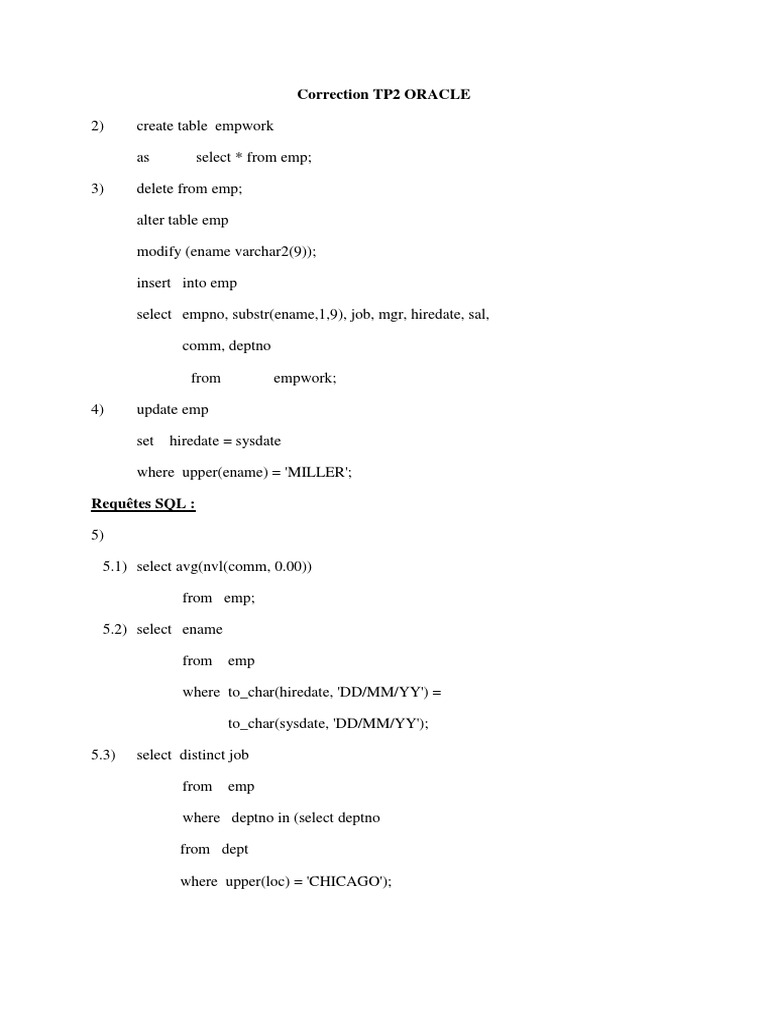 Correction TP2 ORACLE SQL queries | PDF | Databases | Data Management Software