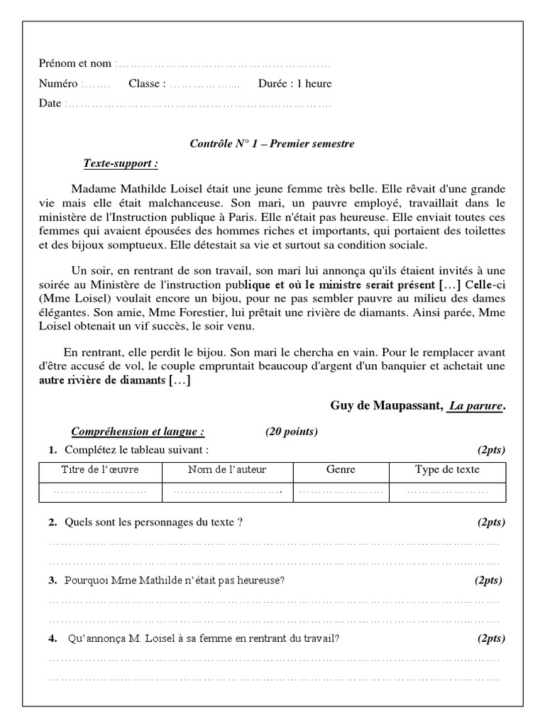 "Examen sur 'La Parure' de Maupassant" | PDF | Art