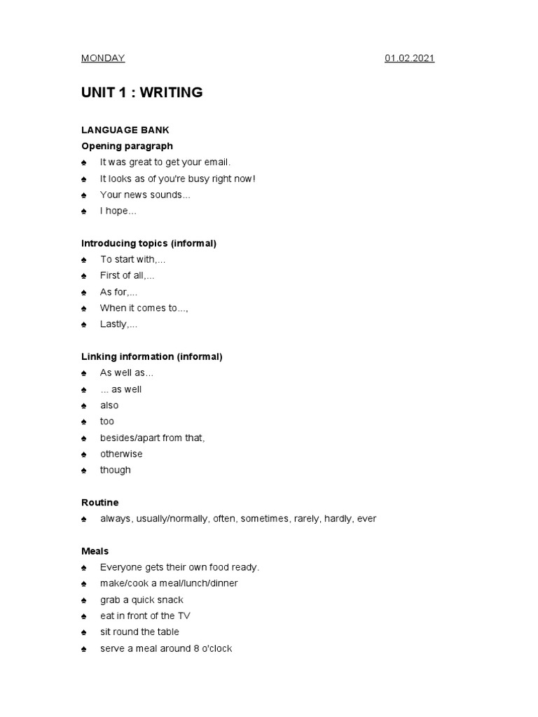 Unit 1: Writing: Language Bank Opening Paragraph | PDF | Foreign ...