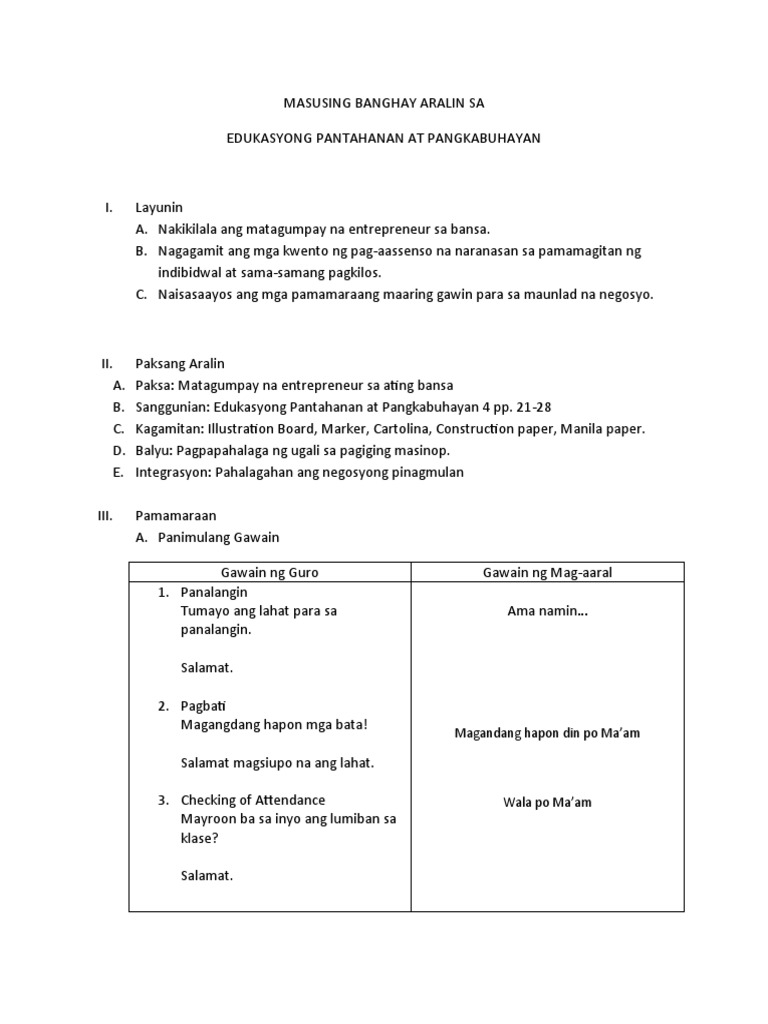 Lesson Plan in EPP | PDF