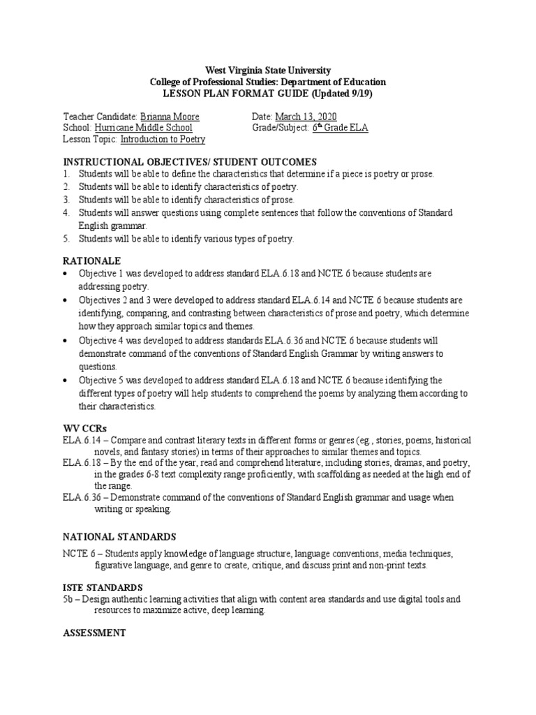 Introduction To Poetry Lesson Plan | PDF | Differentiated Instruction ...