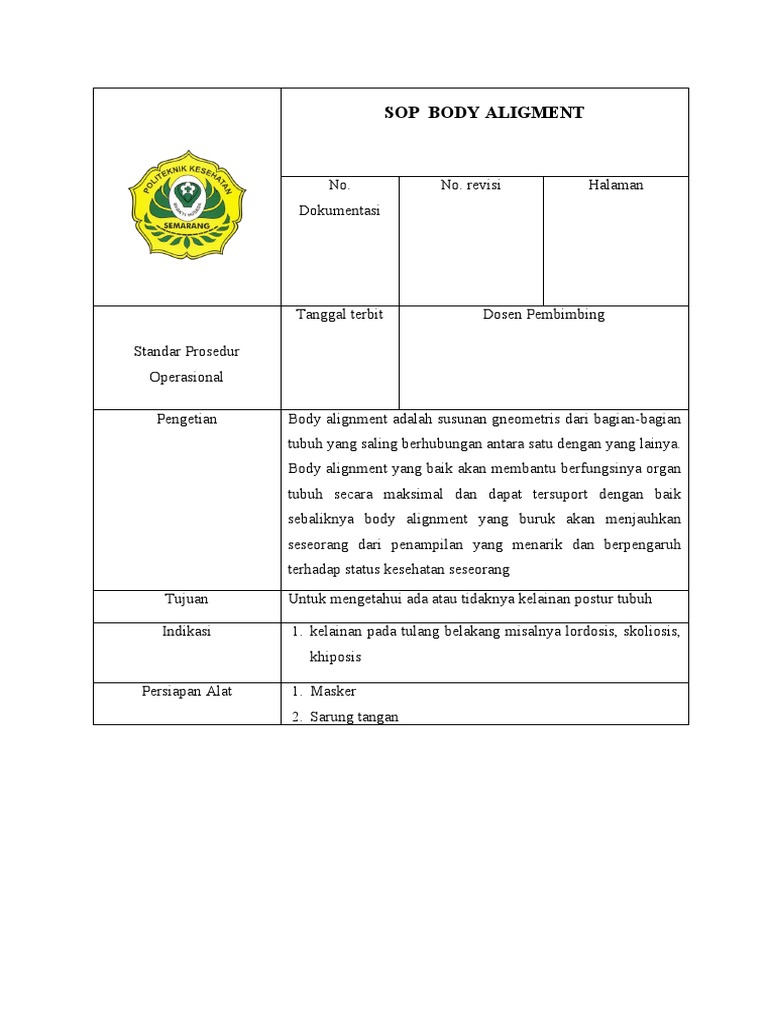 SOP Body Alignment dalam Keperawatan | PDF | Pengembangan Diri ...