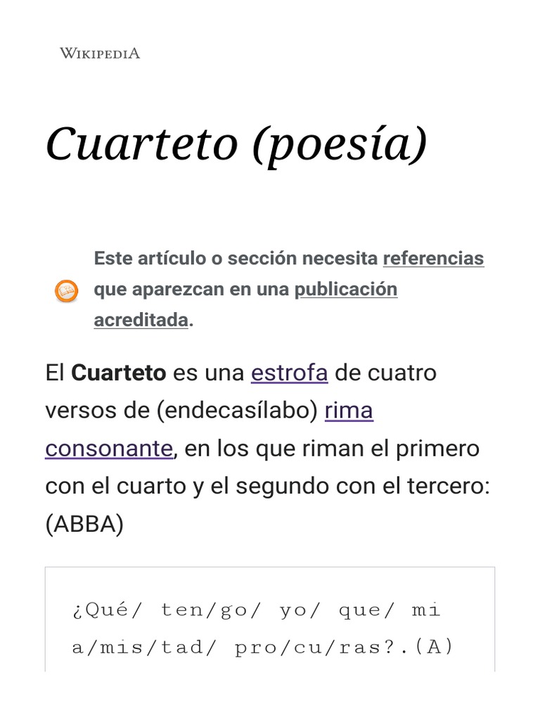 Cuarteto (Poesía) - Wikipedia, La Enciclopedia Libre | PDF