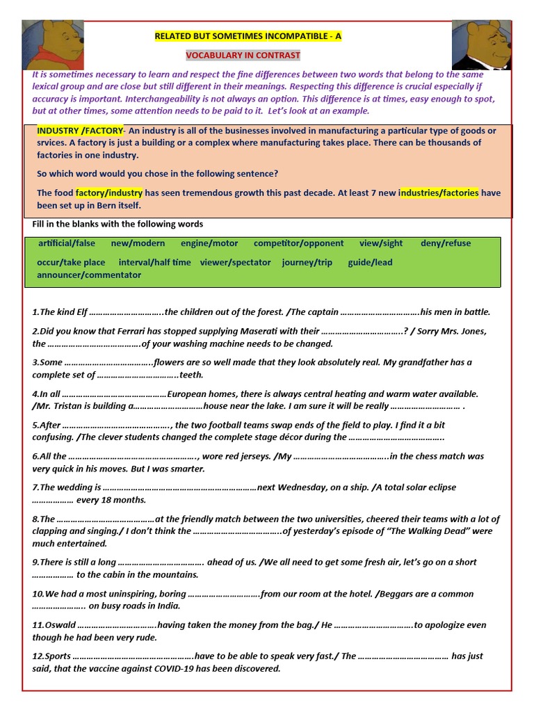 Vocabulary in Contrast: Related But Sometimes Incompatible - A | PDF ...