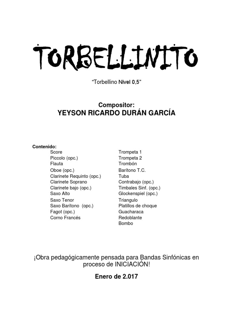 TORBELLINITO, Torbellino Nivel 0,5 - Yeyson Durán | PDF | Saxofón | Instrumentos musicales