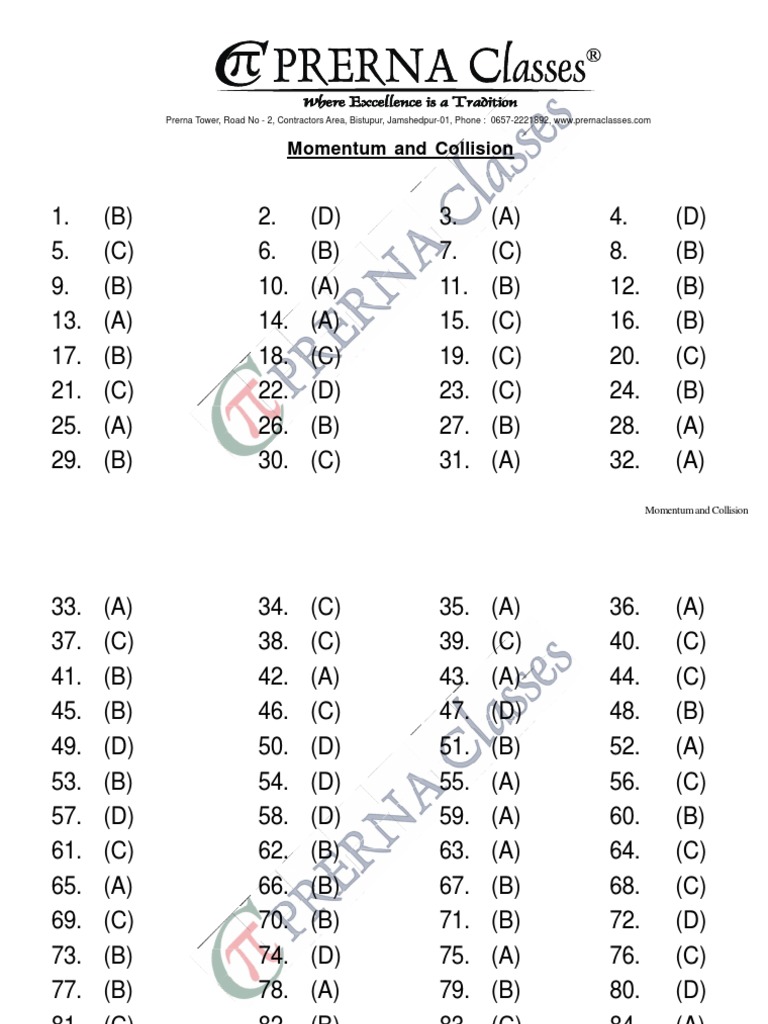Momentum and Collision Answer Key | PDF | Classical Mechanics | Motion ...