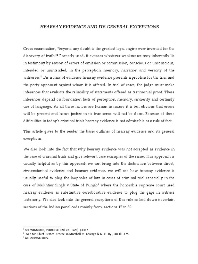 Hearsay Evidence and Its General Exceptions | PDF