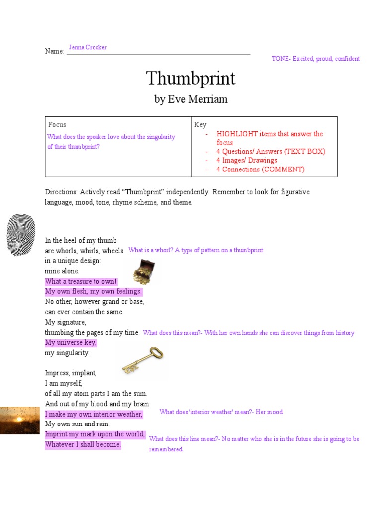 Jenna Crocker - Thumbprint | PDF | Fingerprint | Poetry