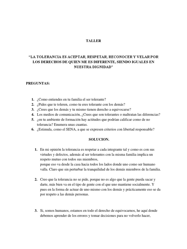 Taller de Tolerancia | PDF | Tolerancia | La naturaleza humana
