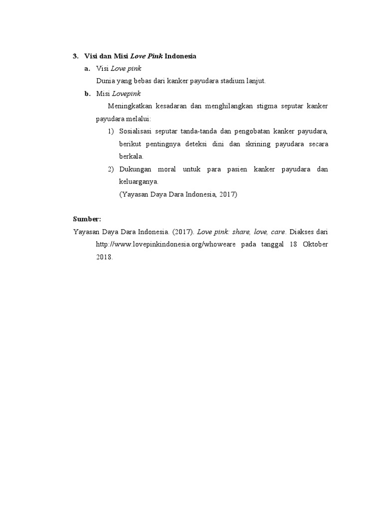 Visi Dan Misi Love Pink Indonesia | PDF