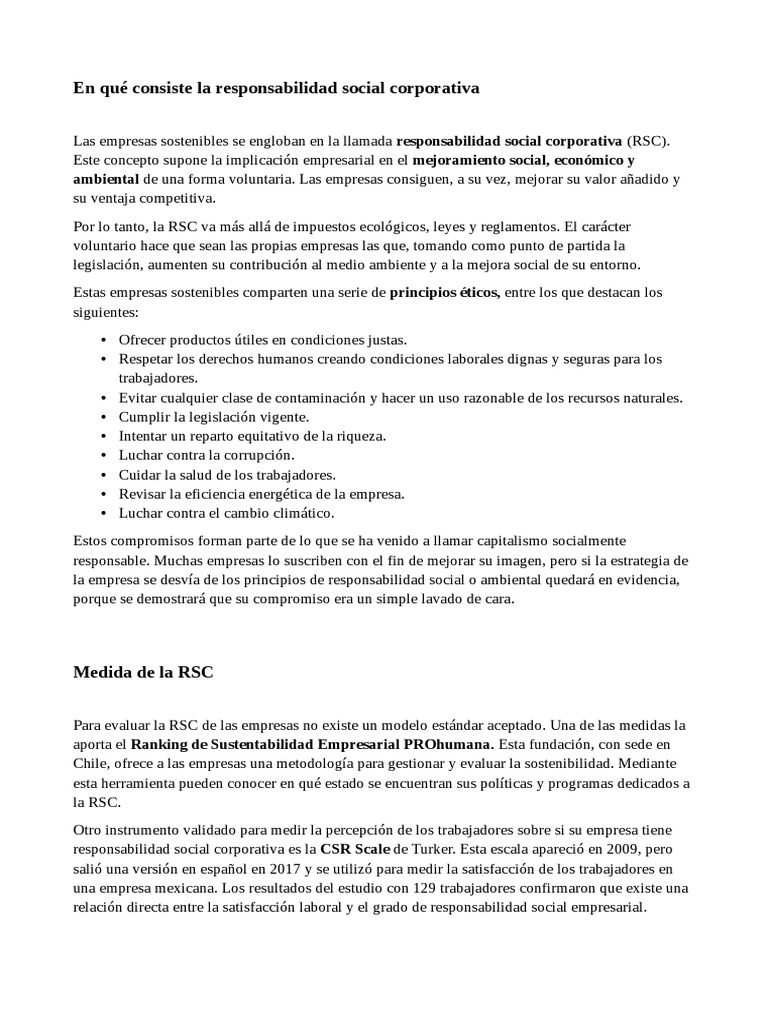 Unidad 5 - RSC | PDF | Responsabilidad social corporativa | Empresas