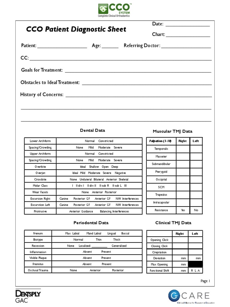 CCO Patient Diagnostic Sheet v6 | PDF | Mouth | Dentistry