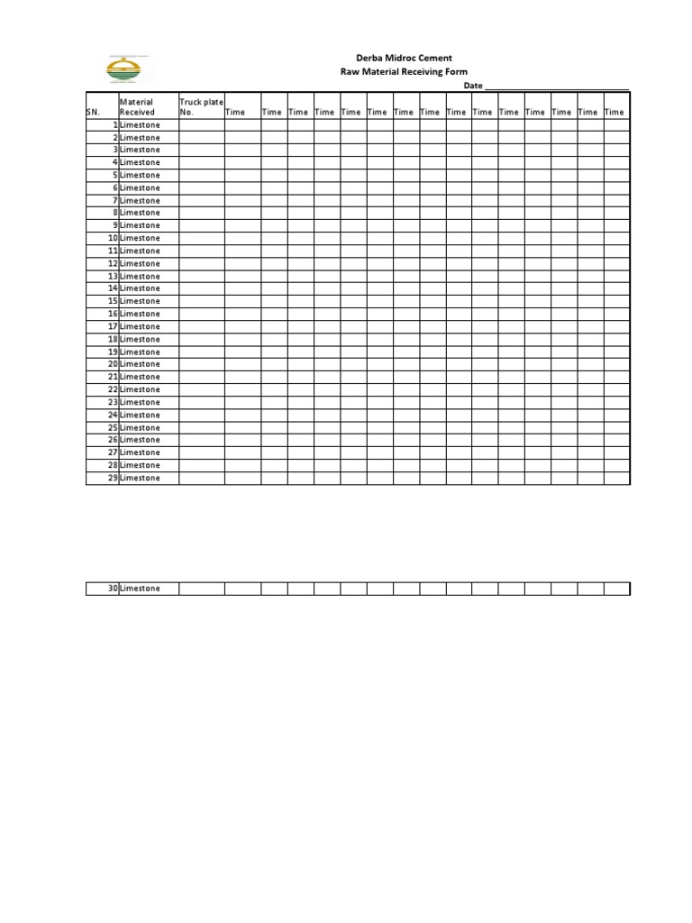 Raw Material Receiving Form | PDF