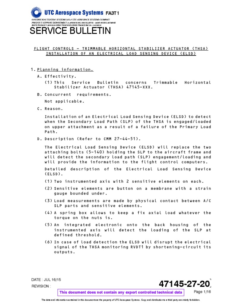 Service Bulletin: Goodrich Actuation Systems Sas A Utc Aerospace ...