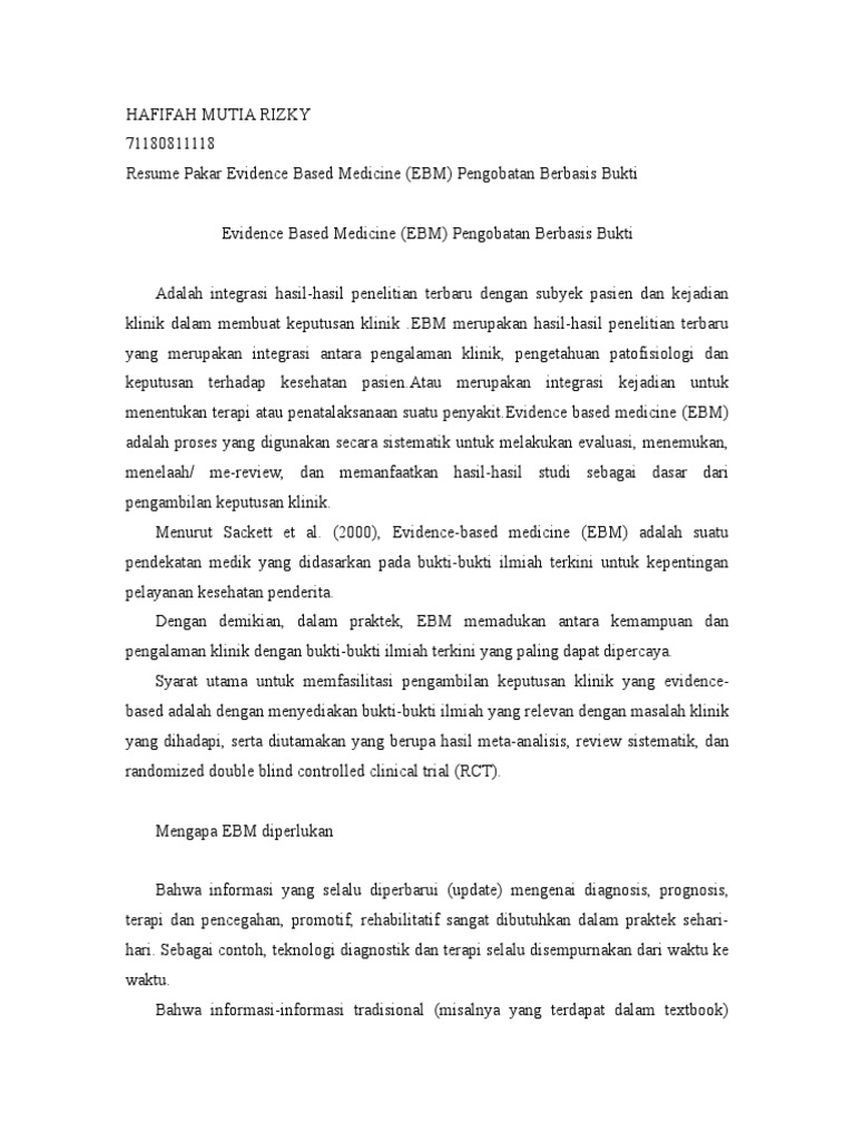 Resume Pakar Evidence Based Medicine (EBM) Pengobatan Berbasis Bukti ...