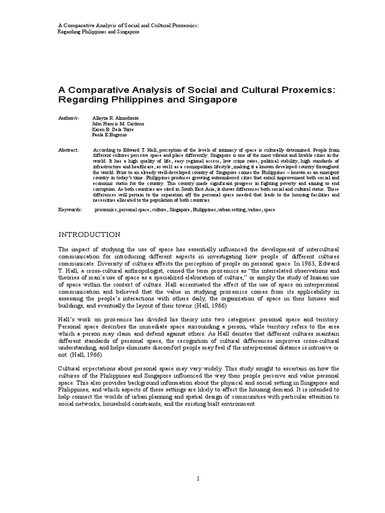 A Comparative Analysis of Social and Cultural Proxemics Regarding ...
