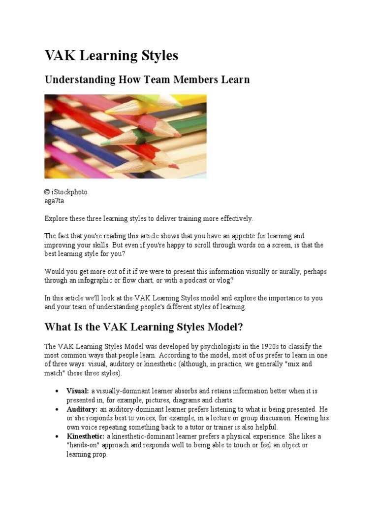 VAK Learning Styles: Understanding How Team Members Learn | PDF ...