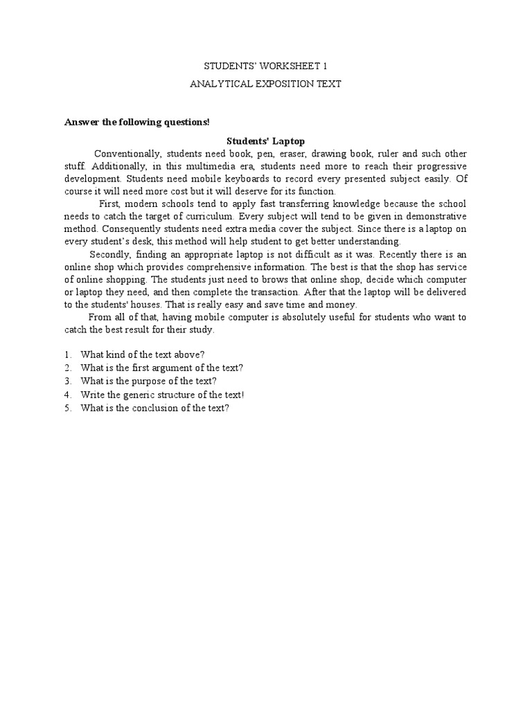 Analytical Exposition Worksheet for Students | PDF
