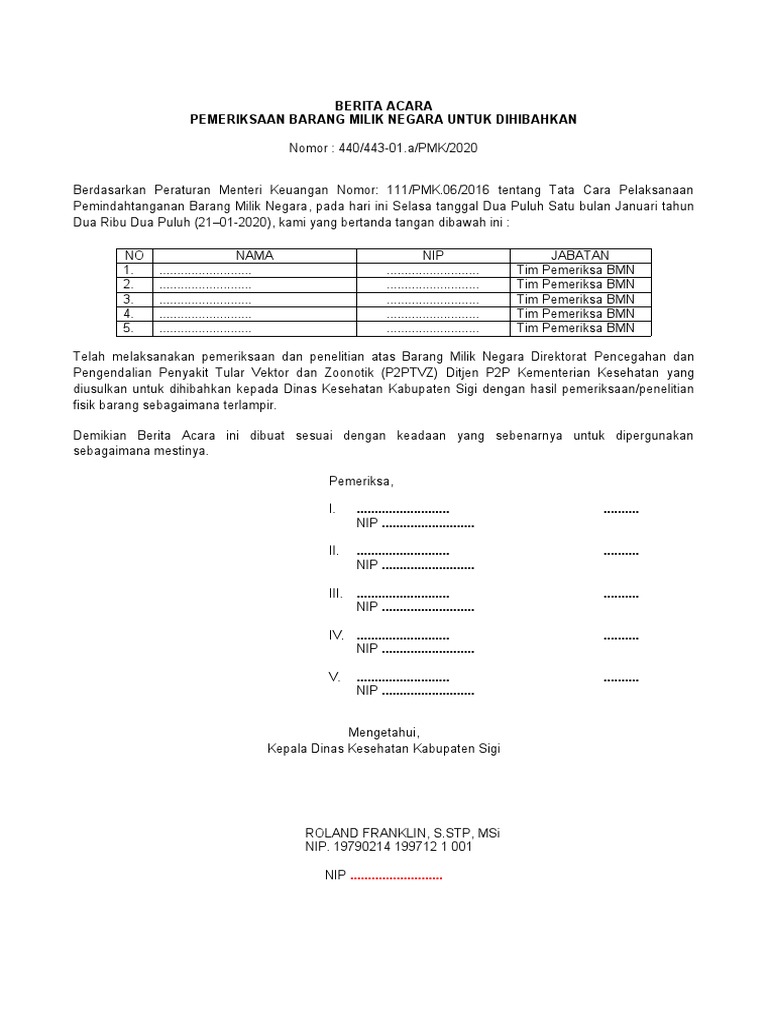 4 - Berita Acara Pemeriksaan Barang Dinkes - Pakai Kop Surat SKPD - (3 ...
