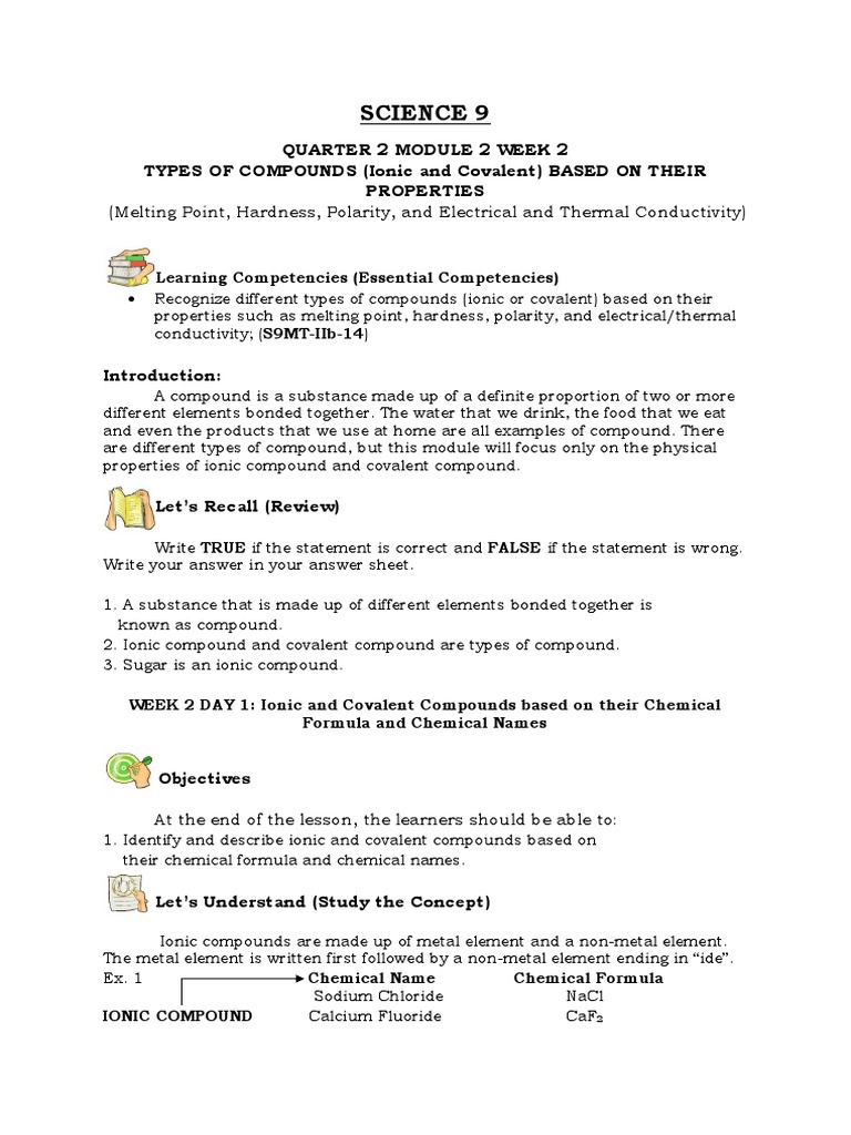 Science 9 Q2 Week 2 | PDF | Anode | Chemical Compounds