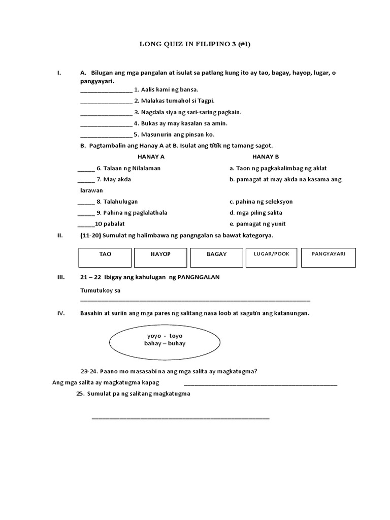 Summative Test Filipino 3 | PDF