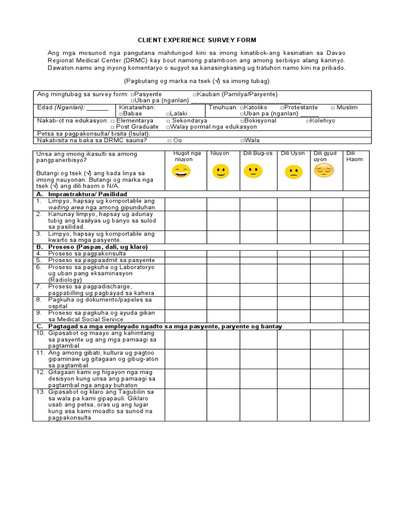 Bisaya Version Client Experience Survey Form | PDF