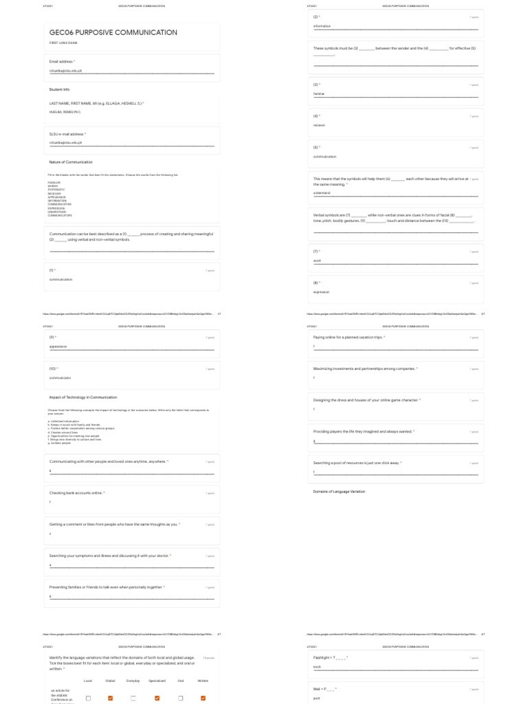GEC06 PURPOSIVE COMMUNICATION - Google Forms | PDF | Nonverbal ...