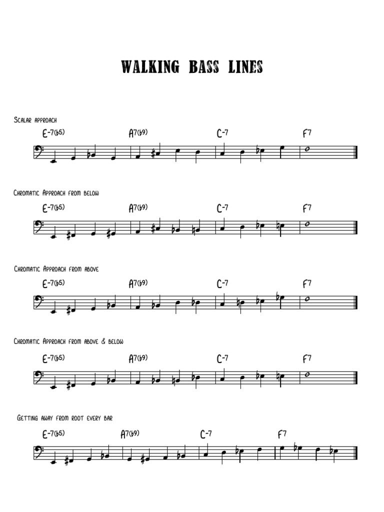 Walking Bass Lines: E 7 (b5) A7 (b9) C 7 F7 | PDF | Chord (Music) | Harmony