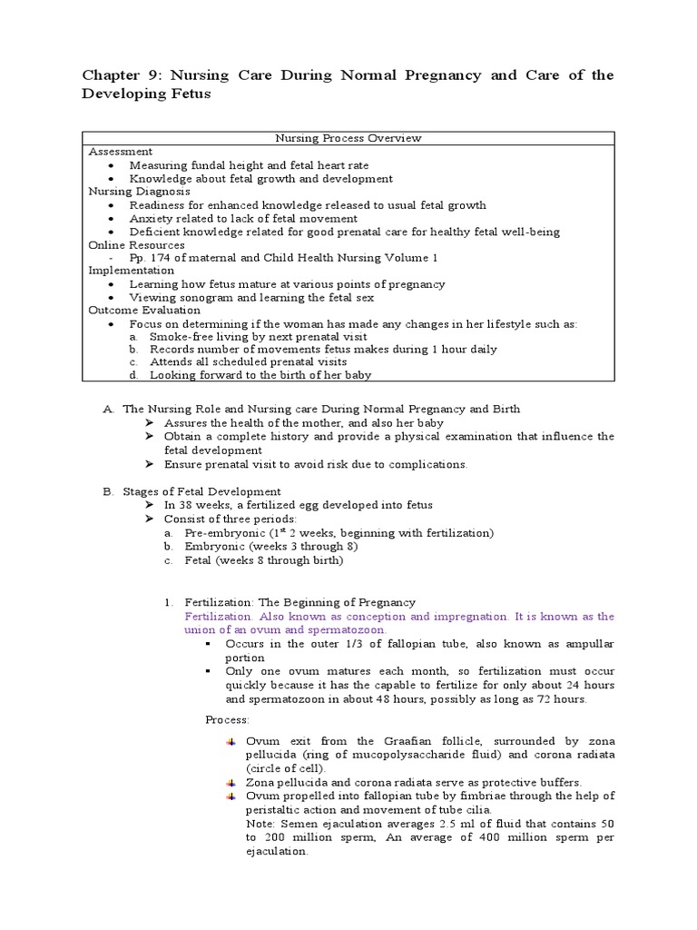 Chapter 9: Nursing Care During Normal Pregnancy and Care of The ...