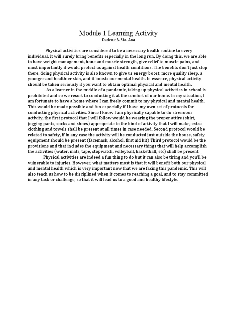 Benefits of Home Physical Activity | PDF