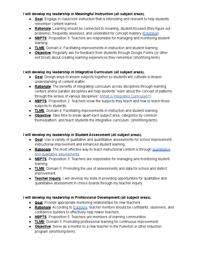 Leadership Experiences and Goals | PDF | Mentorship | Teachers