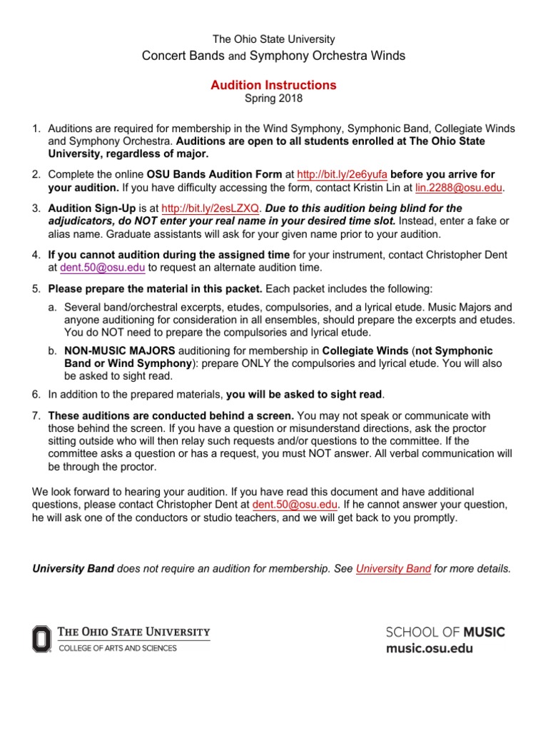 Trombone-Band Aud Packet SP18-6p | PDF | Orchestras | Audition