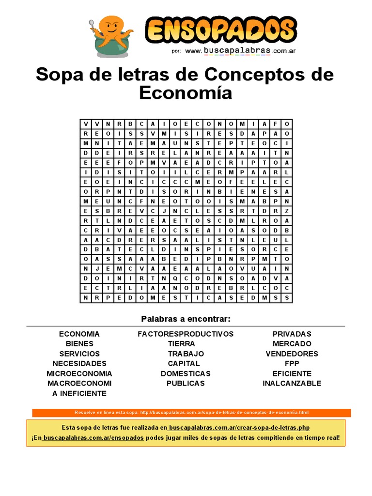 Sopa de Letras de Conceptos de Economía | PDF | Economía política ...