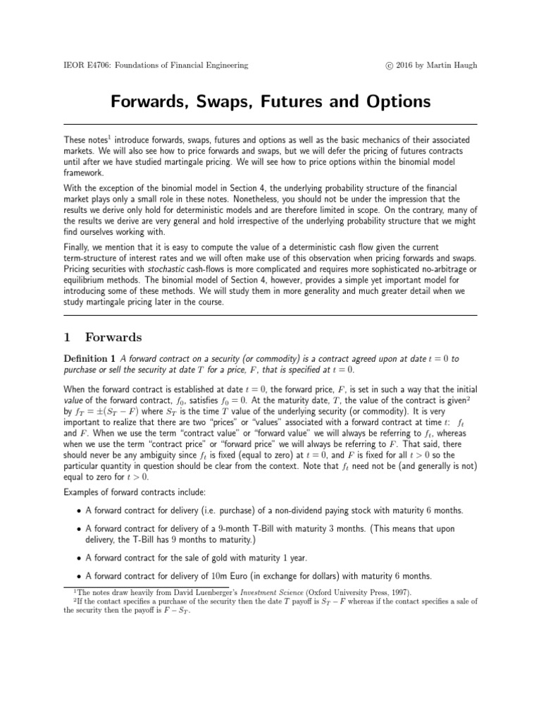 Forwards, Swaps, Futures and Options | PDF | Swap (Finance) | Futures ...