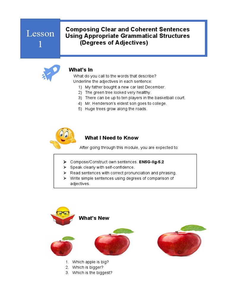 Lesson 1: Composing Clear and Coherent Sentences Using Appropriate ...