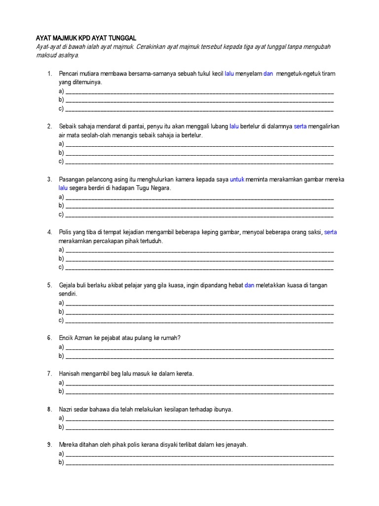 Latihan Cerakin Ayat | PDF