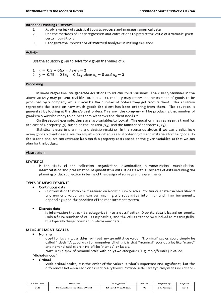 Module 4 Mathematics As A Tool | PDF | Type I And Type Ii Errors | Statistical Significance
