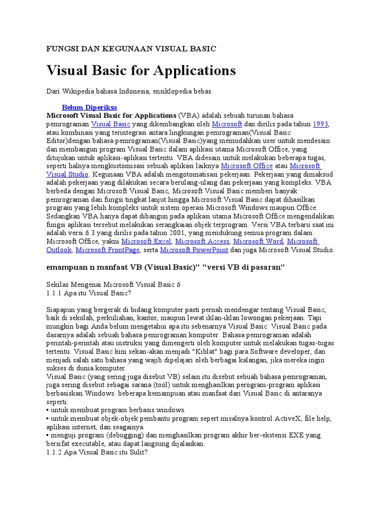 Fungsi Dan Kegunaan Visual Basic | PDF