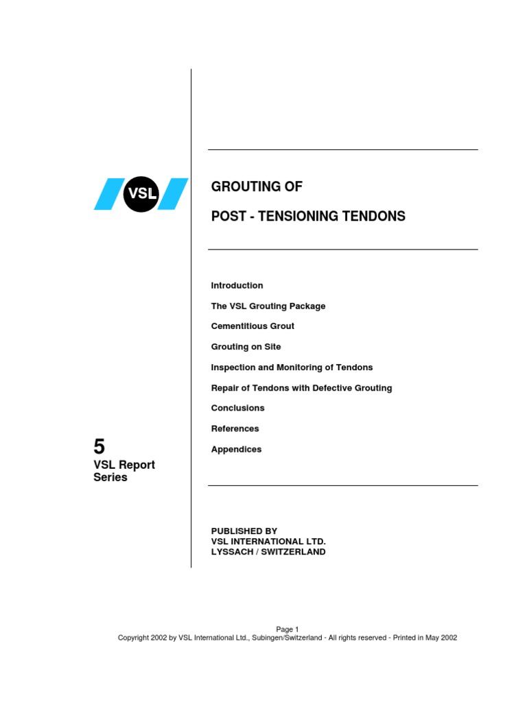 Grouting of Post - Tensioning Tendons: VSL Report Series | PDF | Prestressed Concrete ...