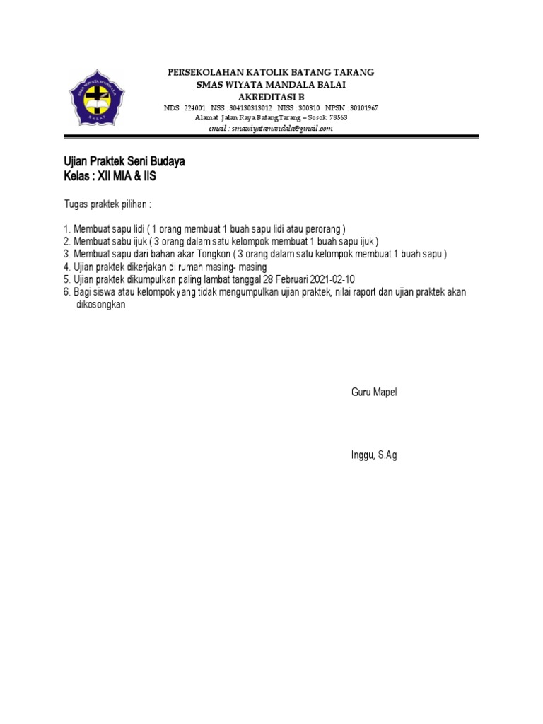 Ujian Praktek SMA Kls XII 2021 | PDF