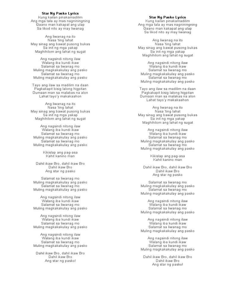 Star NG Pasko Lyrics | PDF