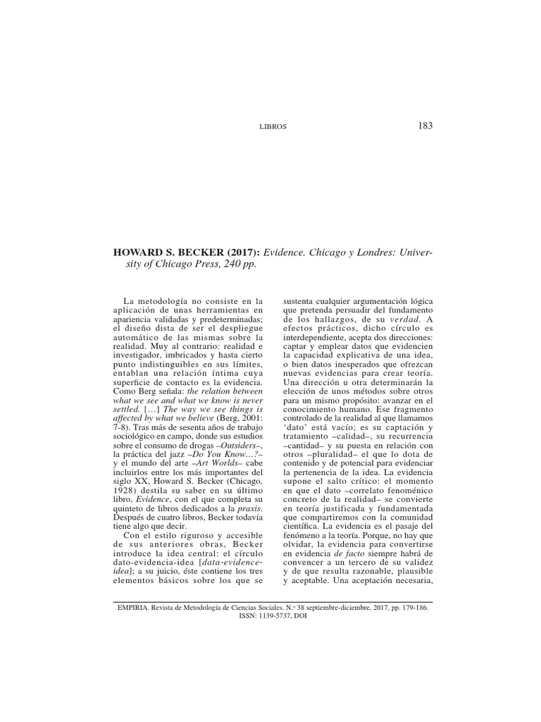 Evidence Howard Becker | PDF | Teoría | Sociología