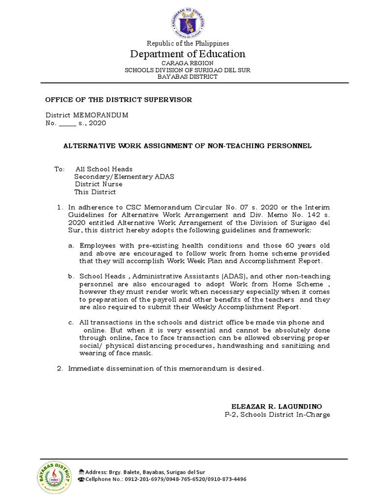 Work From Home District Memo | PDF