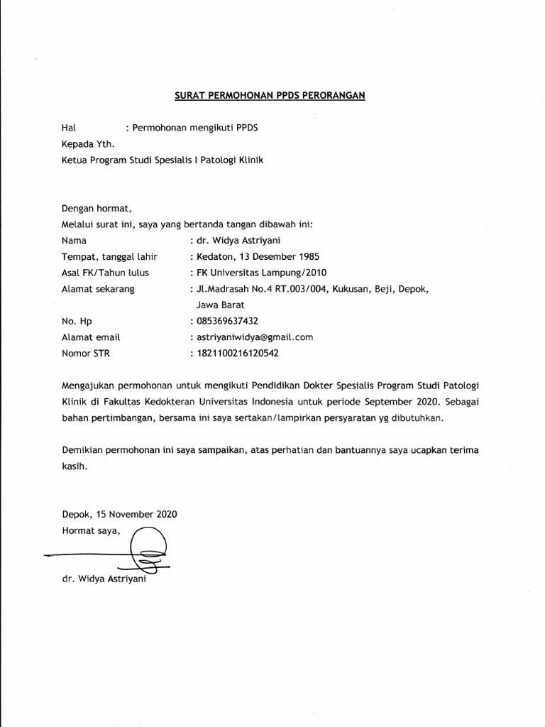 Surat Lamaran PPDS | PDF