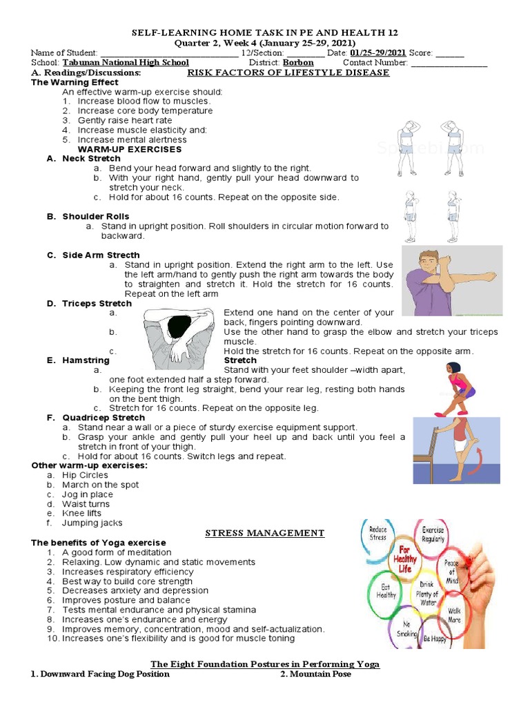 PE and Health 12: Week 4 Self-Learning Tasks | PDF | Physical Fitness | Arm