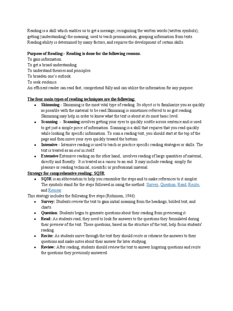 Survey Read Recite Review | PDF | Speed Reading | Behavior Modification