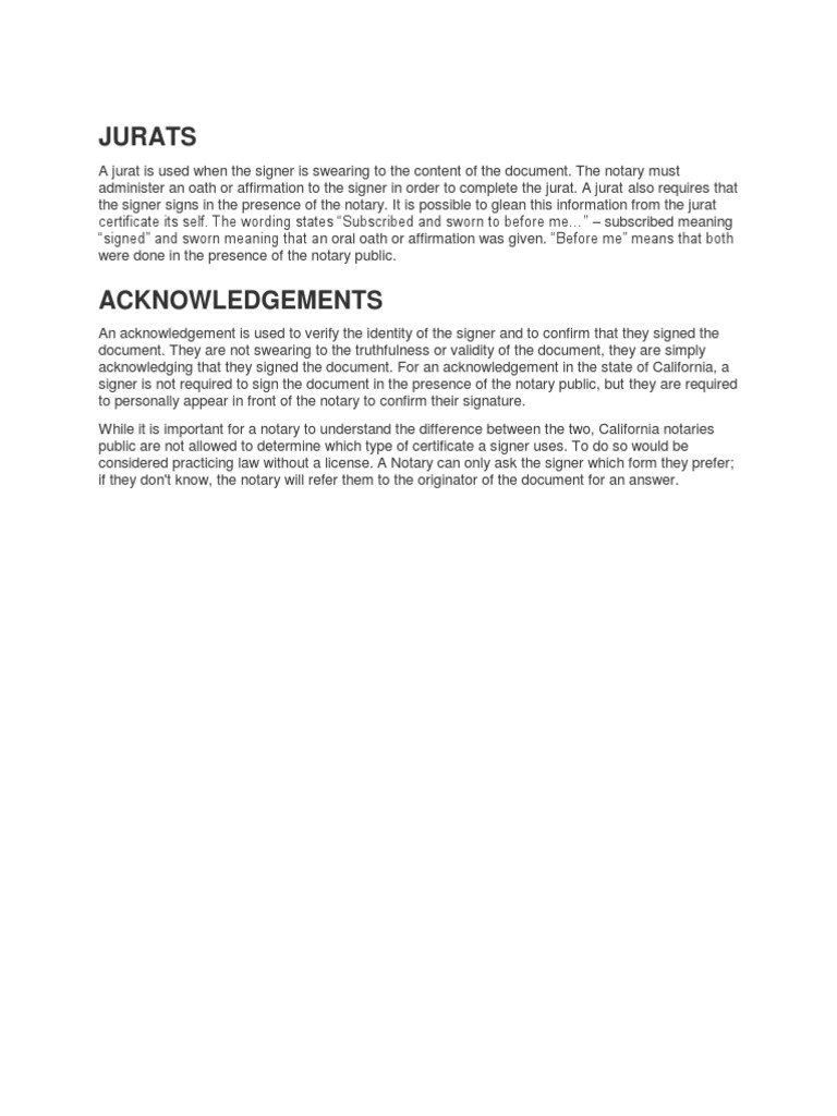Definition of Jurat and Acknowledgment | PDF