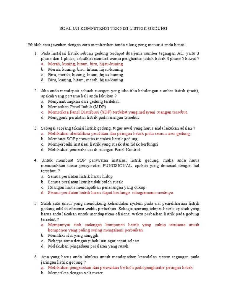 Soal Uji Kompetensi Teknisi Listrik | PDF