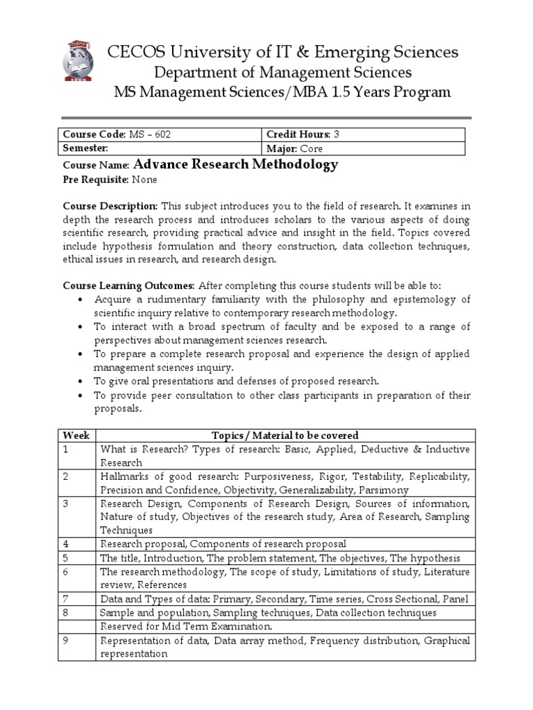 Course Contents Adv. Research Methodology | PDF | Scientific Method ...