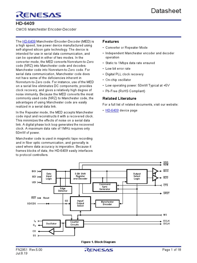 Datasheet: CMOS Manchester Encoder-Decoder | PDF | Computer Engineering | Telecommunications